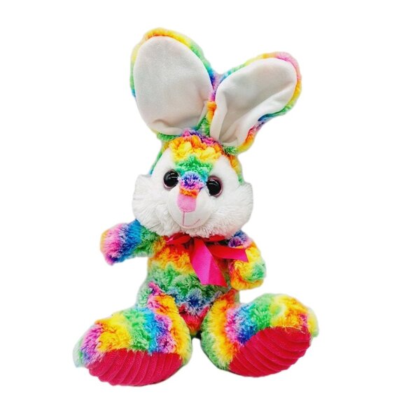 Midwood Brands | Toys | Rainbow Bunny Rabbit Plush Tie Dye Ears Pink ...